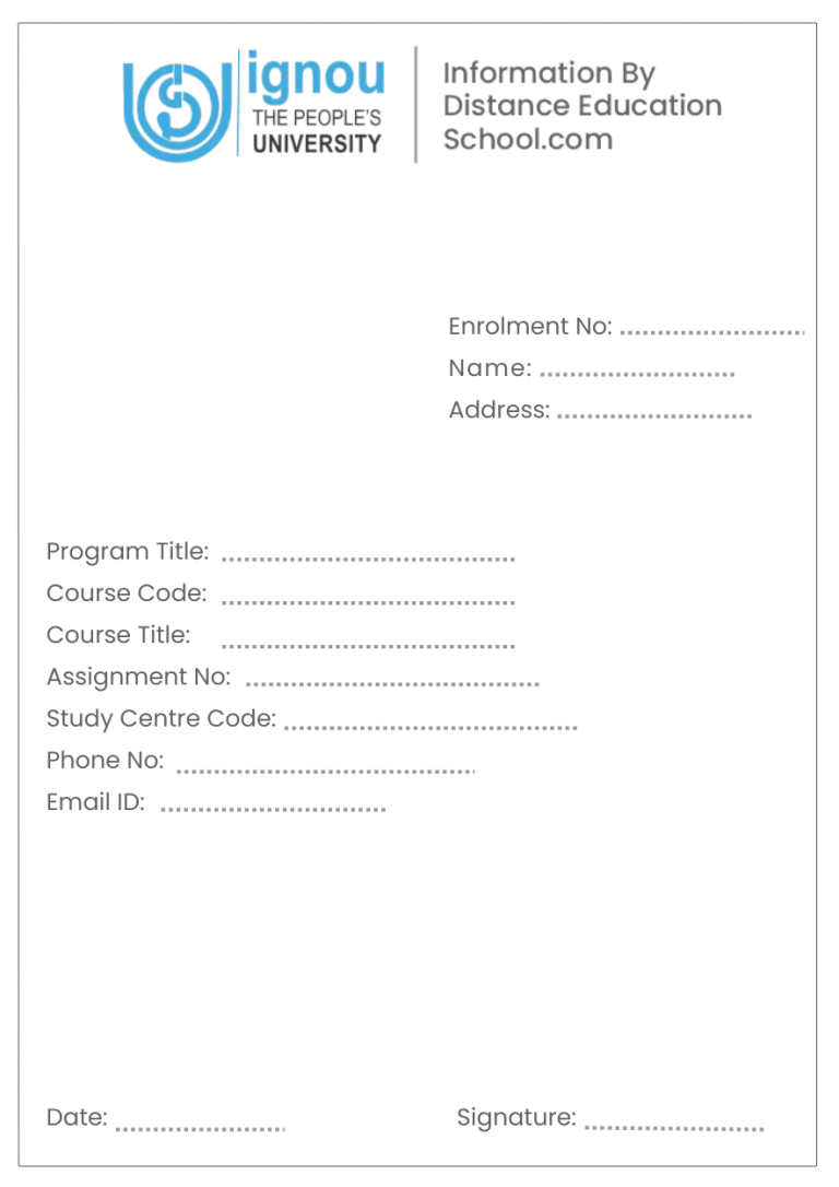 IGNOU Assignment Front Page Cover Page PDF (English & Hindi)